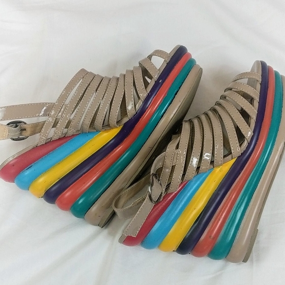 Rouge Helium | Shoes | Rouge Helium Platform Wedge Striped Shoes Sz 1 ...